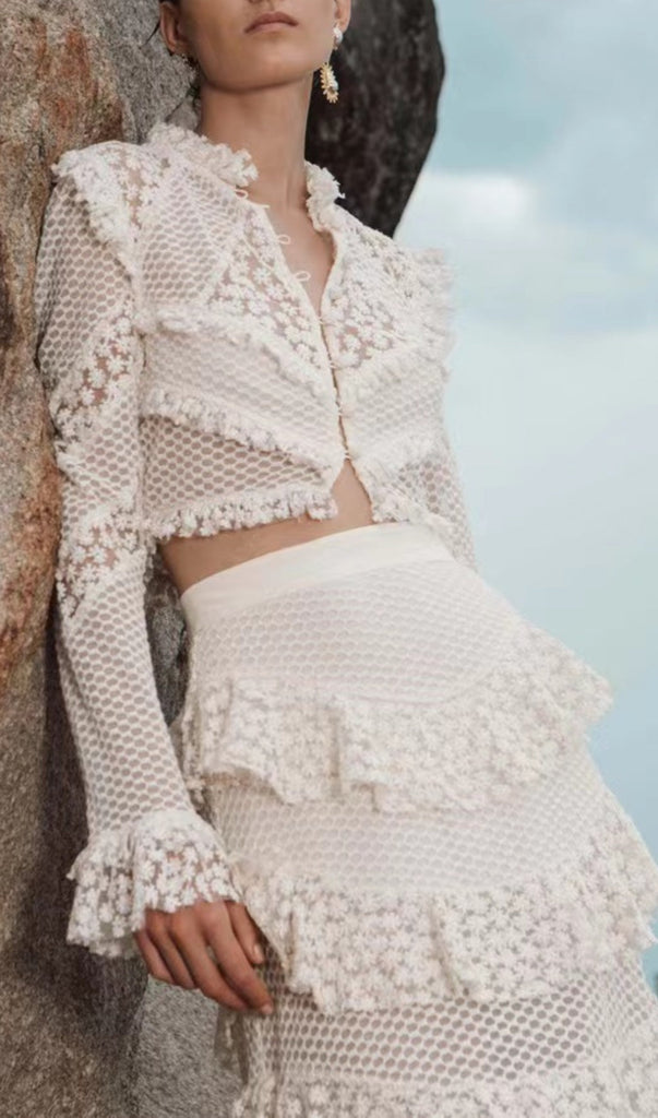 SNOWFLAKE Lace Two Piece Set in White